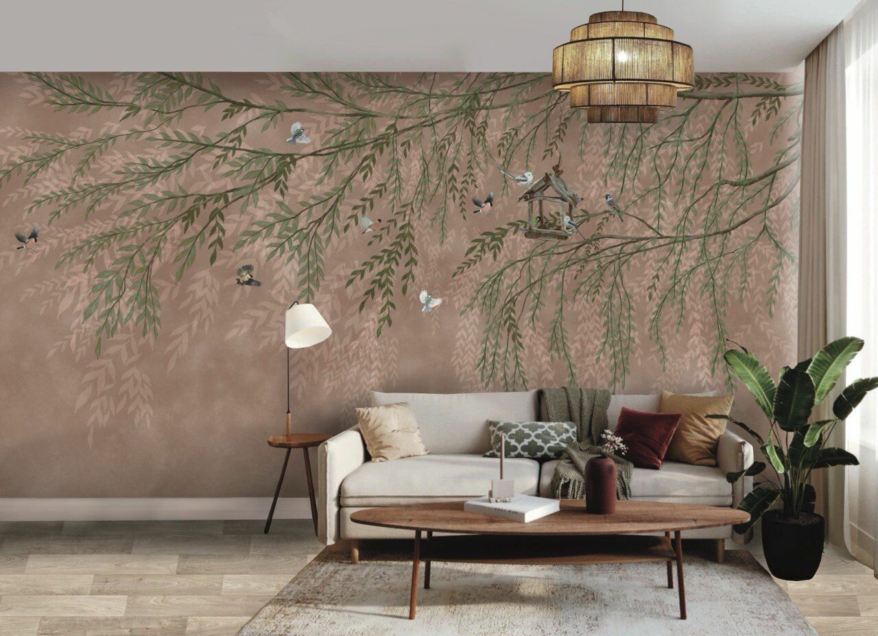 Обои бесшовные "Маленькая жизнь" персиковый (ширина 3100мм х длина 3000мм)