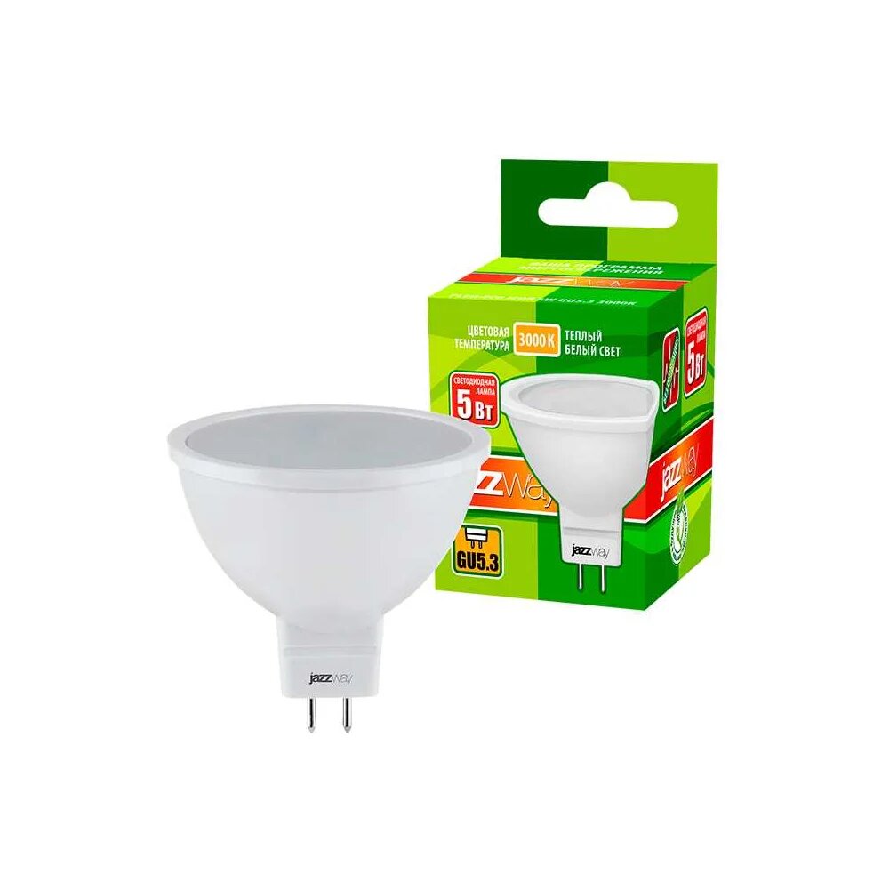 Светодиодная лампа Jazzway PLED-ECO 5Вт JCDR MR16 рефлектор матовая 3000К теплый белый GU5.3 400лм 230В/50Гц 1037077A