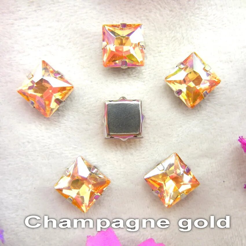 Стразы SNCRYSTAL квадратные стеклянные серебристые 8 мм 10 мм 12 мм 10mm 20pcs, A8 Champagne gold