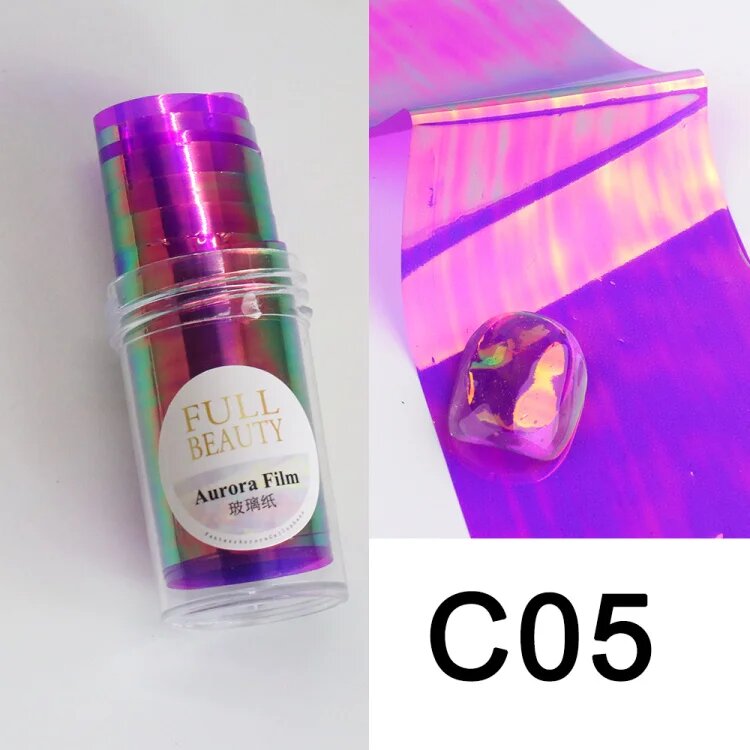 1 м зеркальная фольга Aurora для ногтей, кубик льда, стеклянная целлофановая бумага, наклейка для дизайна ногтей, блестящие лаковые украшения, обертки NF1900-1