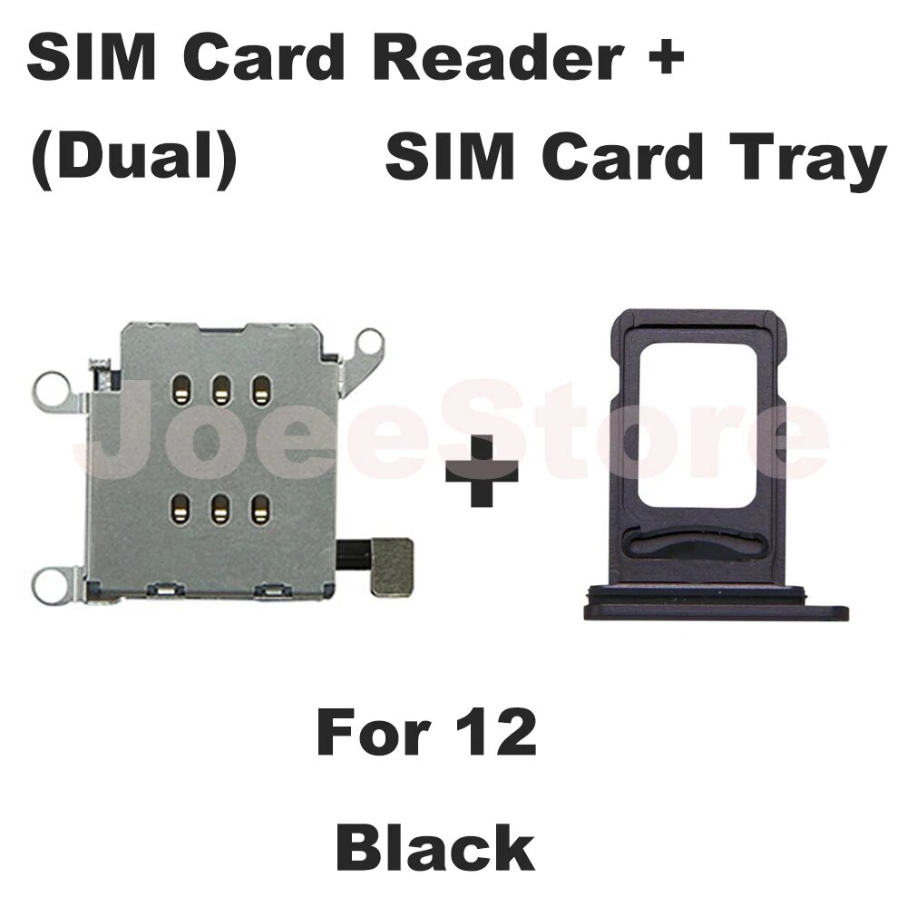 1 комплект разъемов для чтения SIM-карт, гибкий кабель для iPhone 13 12 11 14 Pro Max XR, держатель слота для двойного лотка для SIM-карты, замена адаптера 1x For 12(Black)