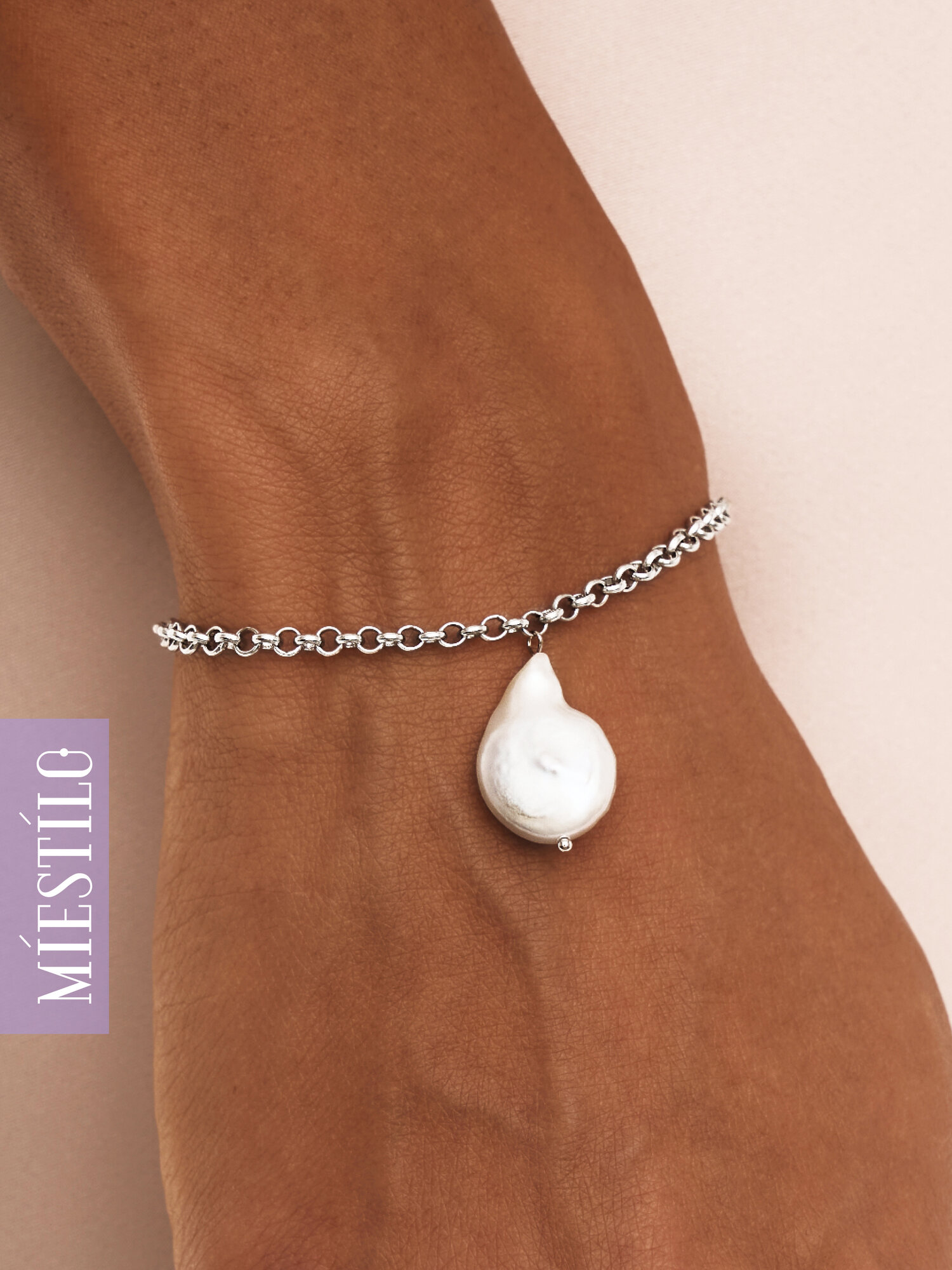 Браслет-цепочка, серебро, 925 проба, родирование, жемчуг