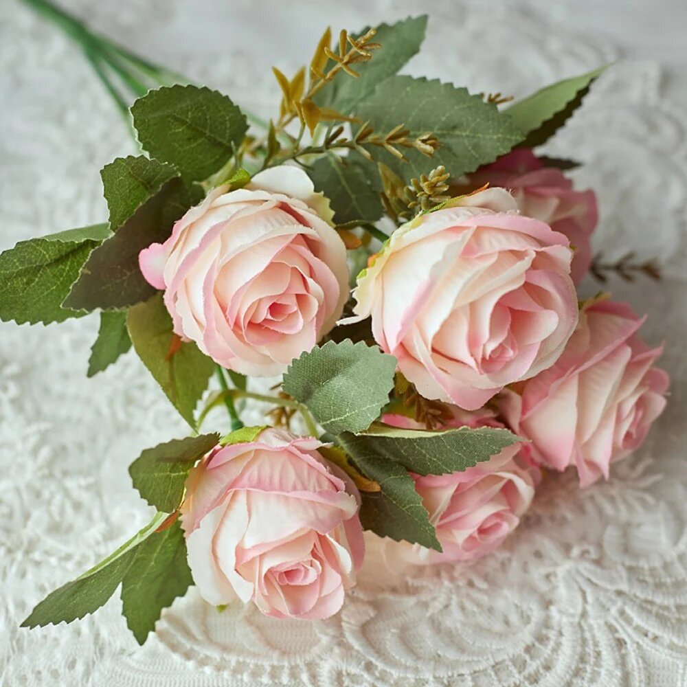 Искусственные розы из шелка, розовые, букет 6 штук Розовый, light pink