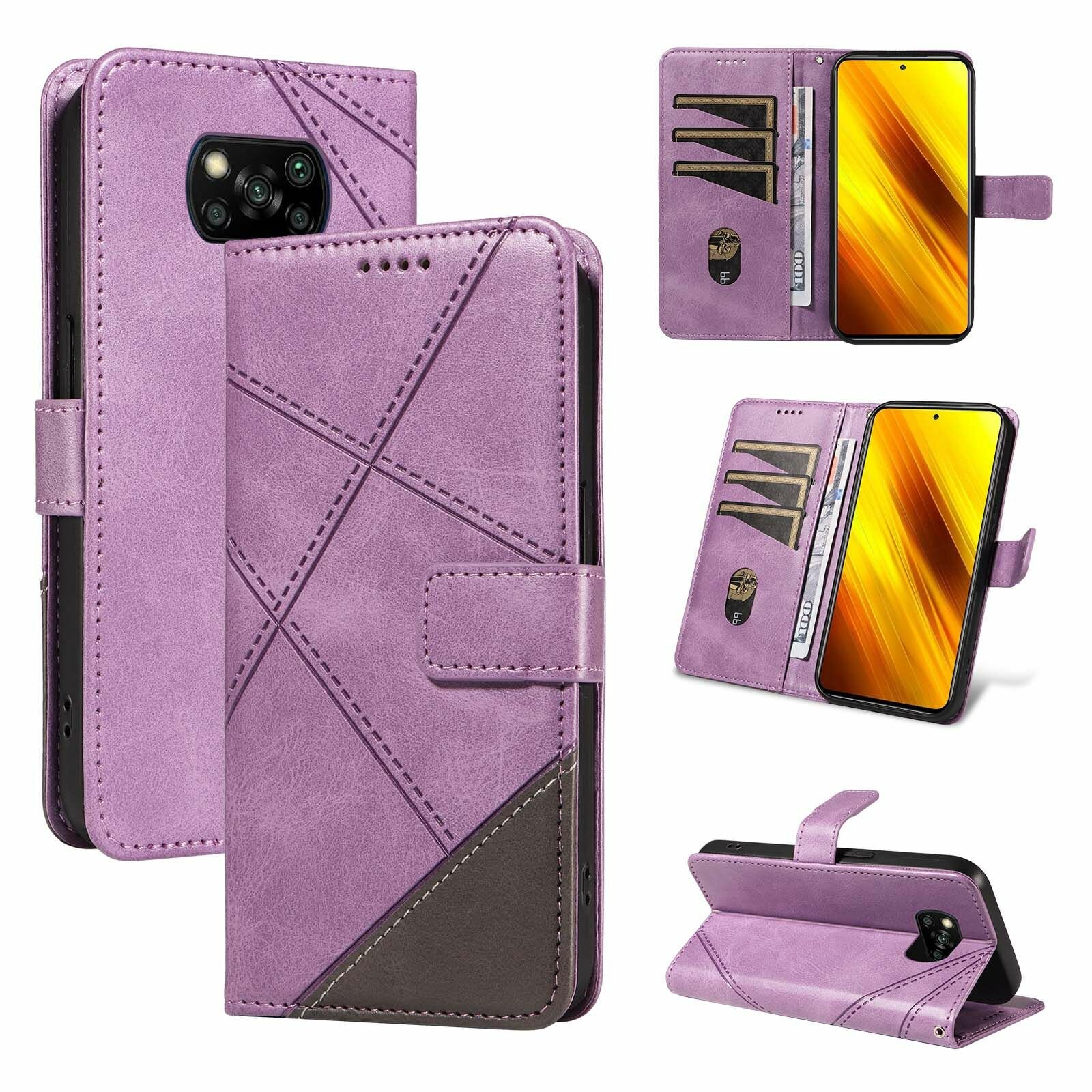 YIKATU Чехол книжка для Xiaomi Poco X3 / Poco X3 NFC / Poco X3 Pro кожаный черный с магнитной застежкой, flip чехол с функцией подставки, С вытяжным шнуром