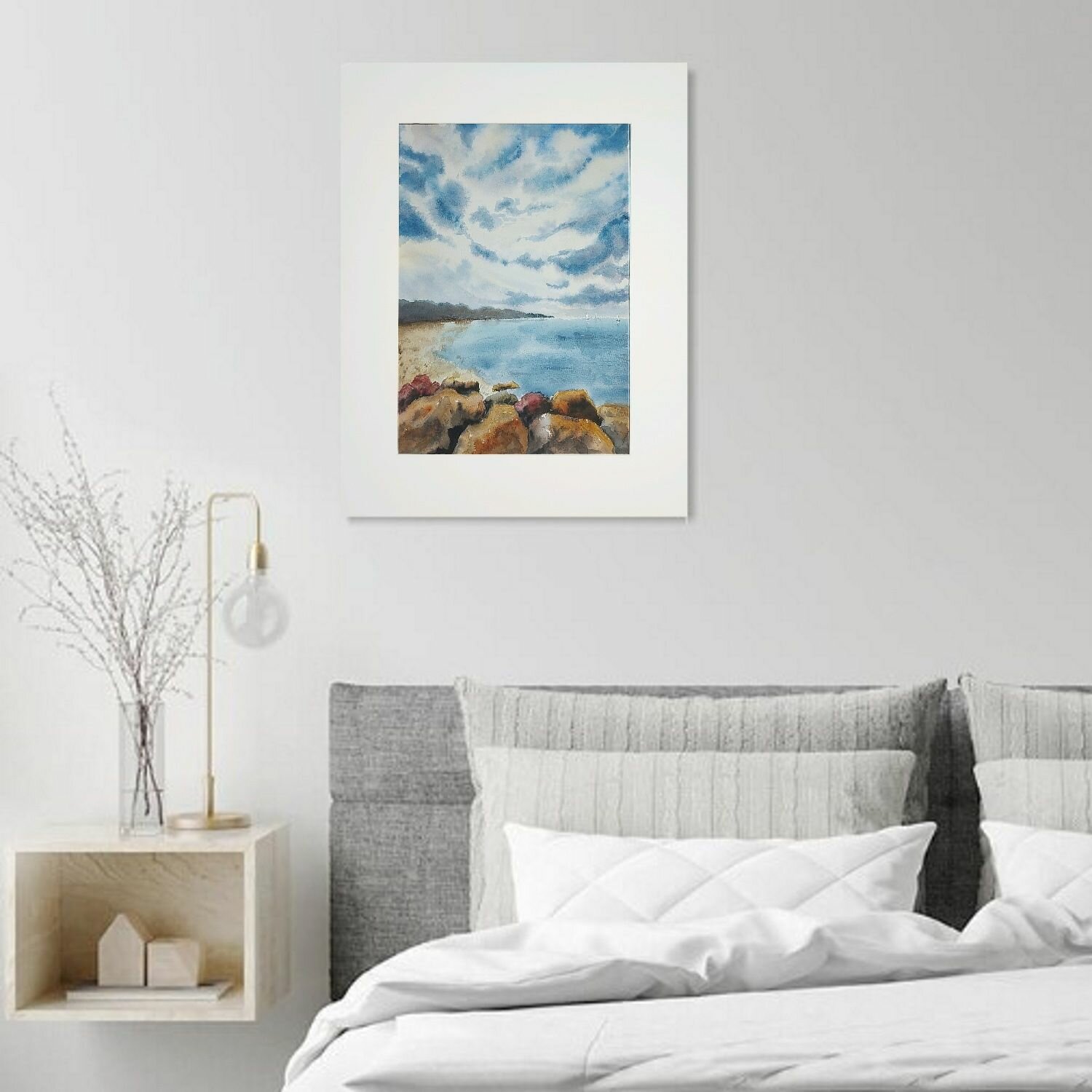 Картина авторская акварельная в паспарту 30х40 см на стену для интерьера "Небеса"