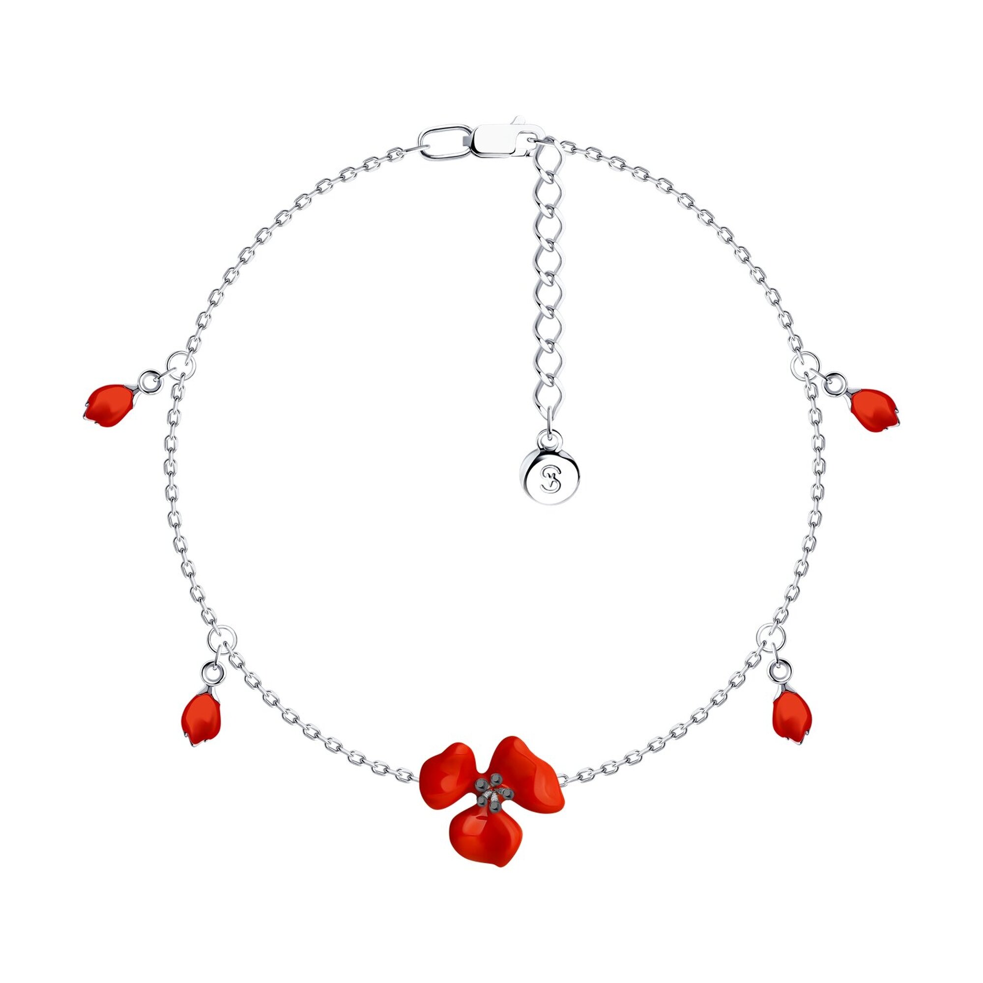 Браслет, серебро, 925 проба, родирование, эмаль