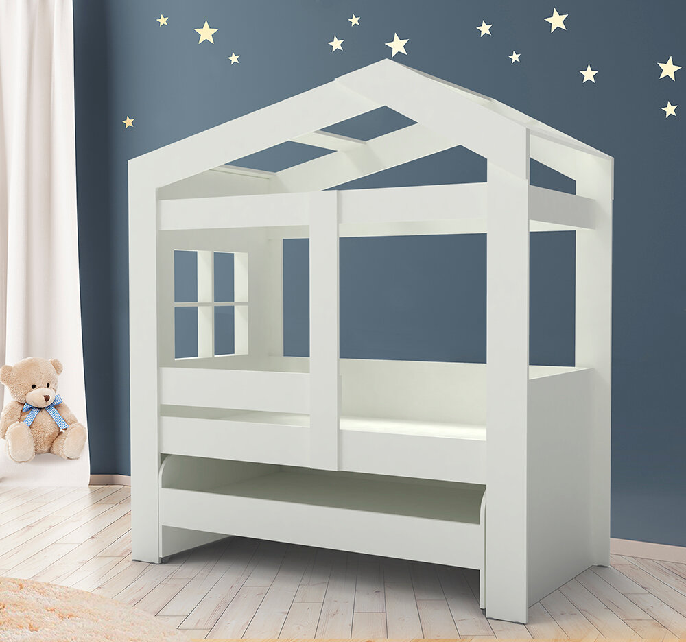 Двухъярусная кровать Домик Сказка ДС-36.1 + ДС-36.2 Белый Белый