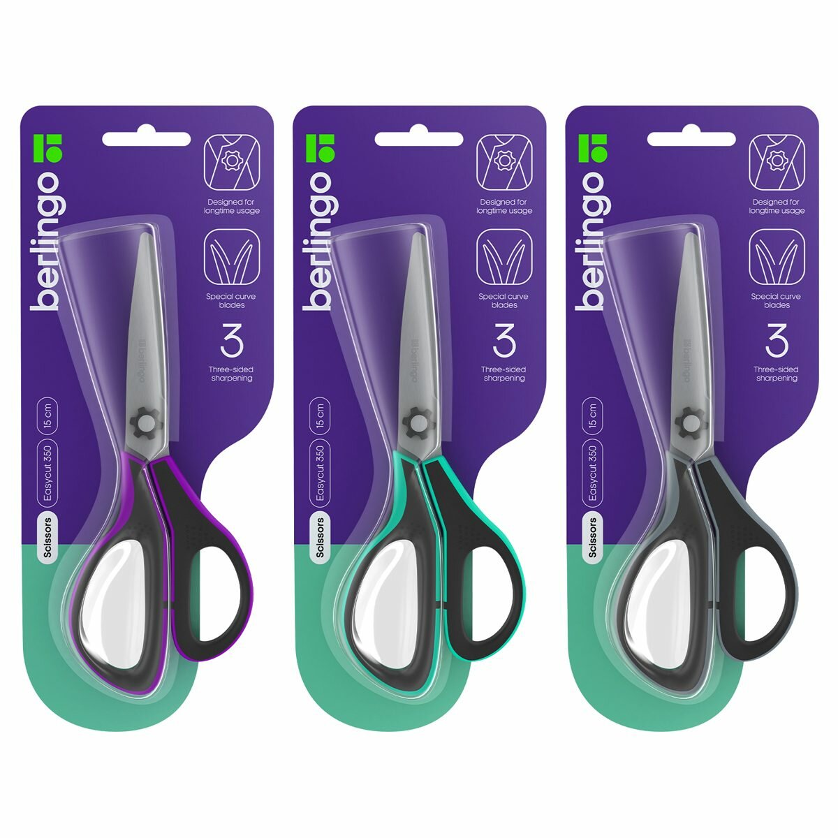 Ножницы Berlingo Easycut 350, 150мм, разные цвета, эргономичные ручки, мягкие вставки (DNn_15035)