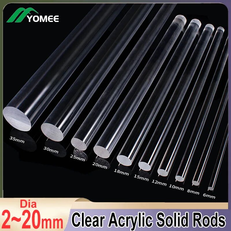 Прозрачный акриловый стержень PMMA 2-20мм 100-300мм 6x150mm, 2Pcs