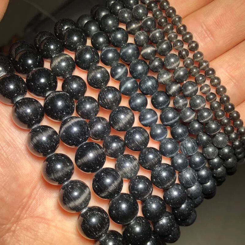 JHNBY кошачий глаз опал бусины 4/6/8/10/12 мм Черный, 4mm 95pcs, Black