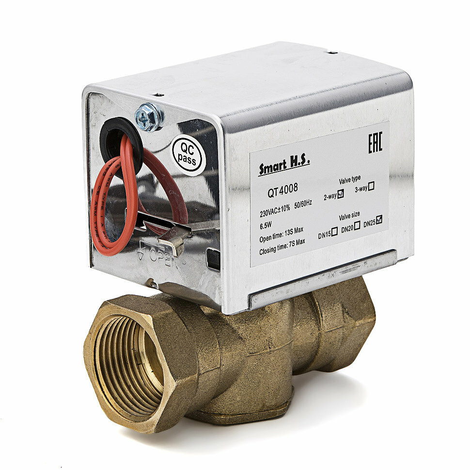 Клапан SMART Hydrodynamic Systems QT4008, латунь, электропривод, Ду 25, с возвратной пружиной