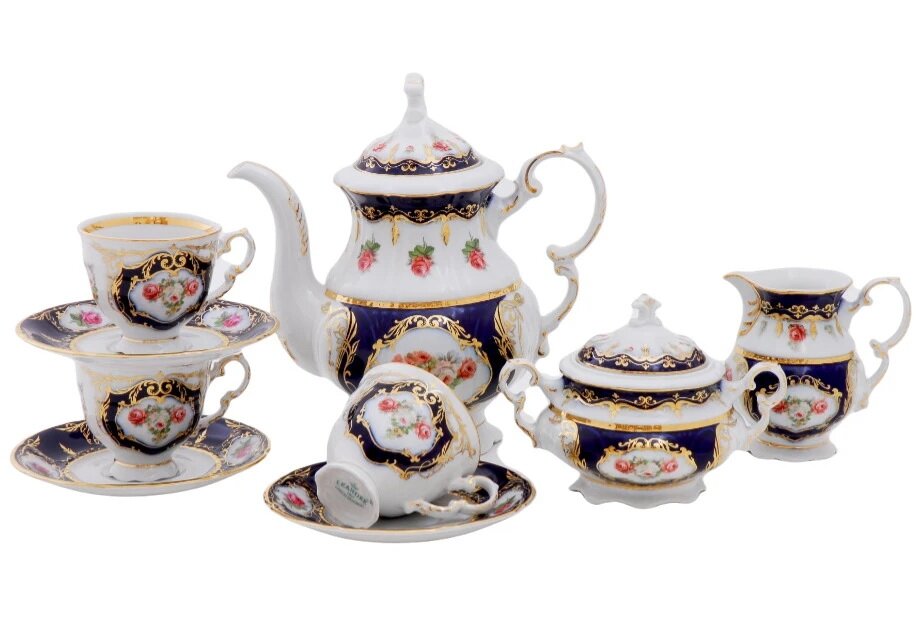 Кофейный сервиз 6 персон 15 предметов, Кобальт Роза, Соната 07160714-0440, Leander