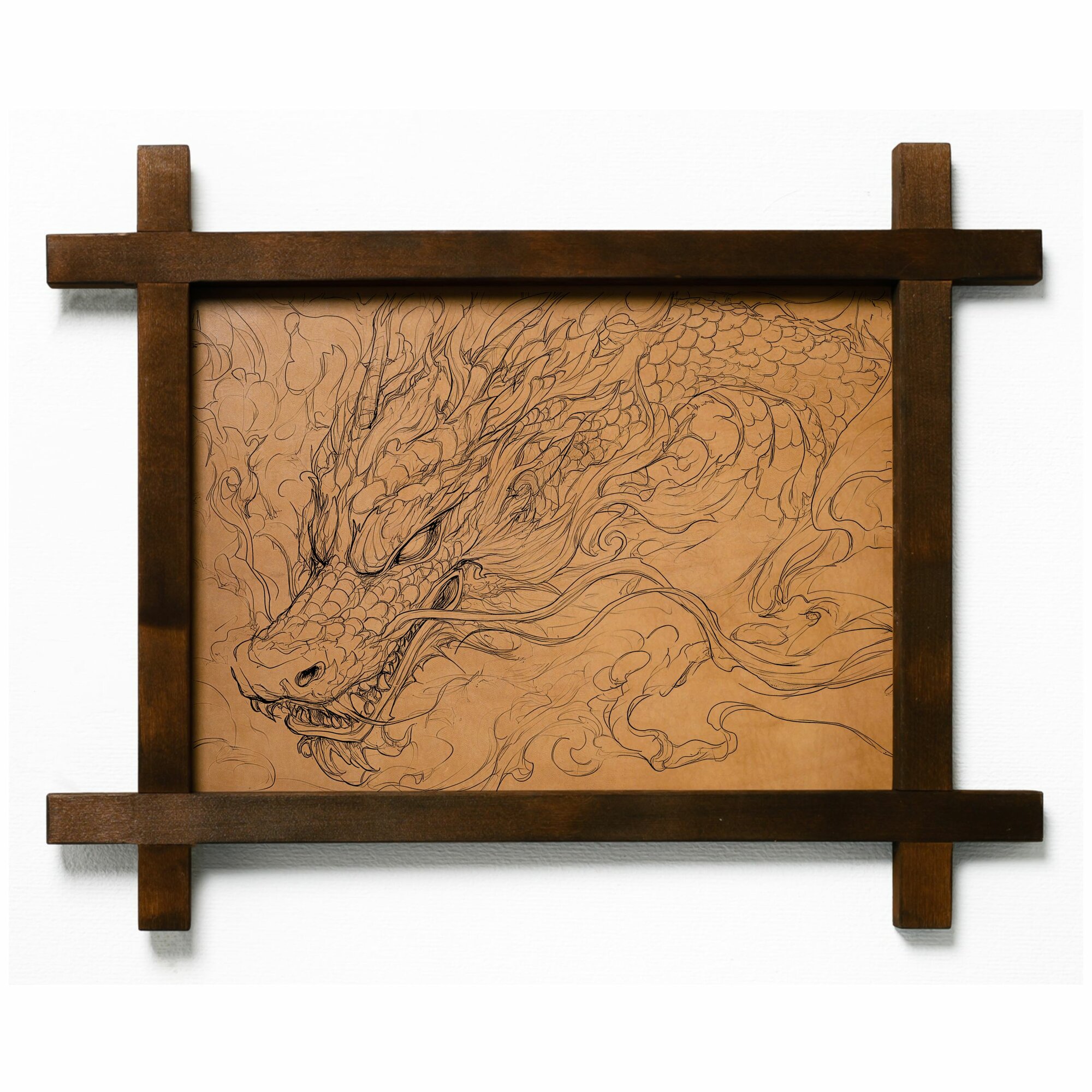 Картина интерьерная, натуральная кожа, "Дракон №3", в деревянной раме, BoomGift