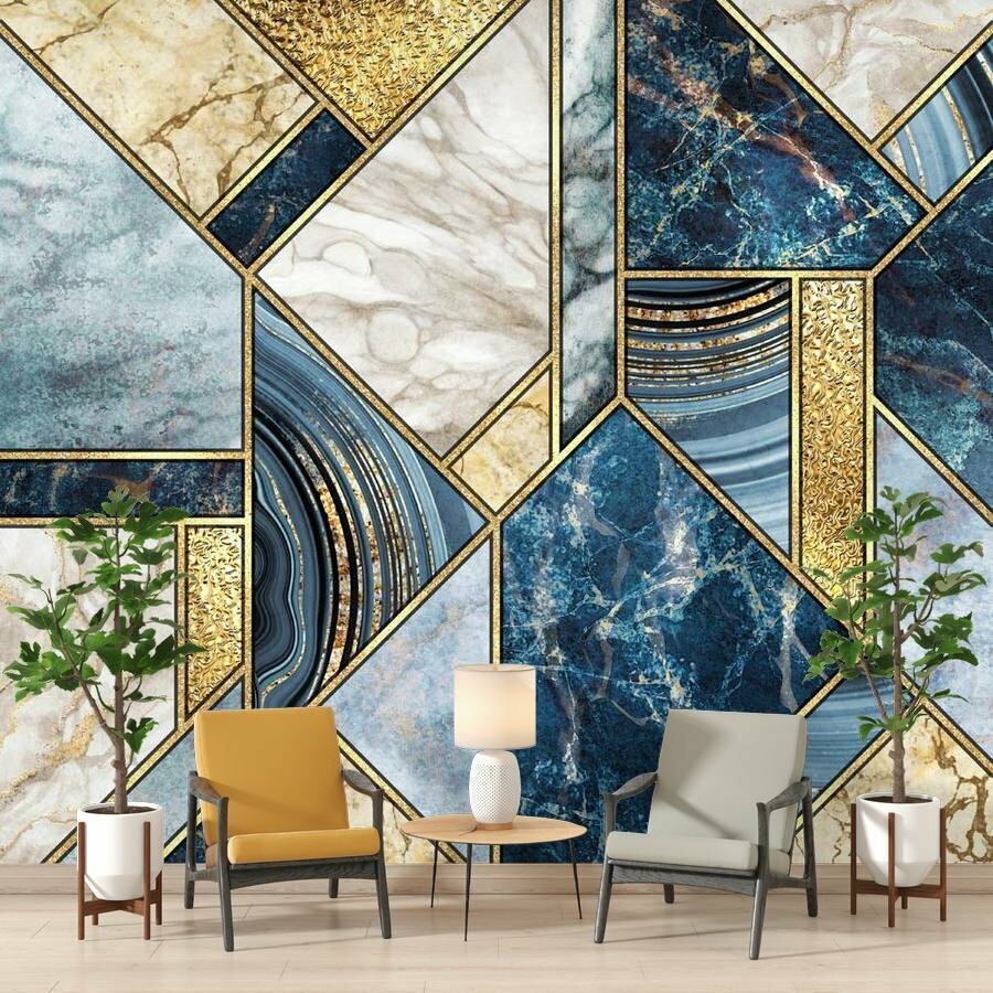 Фотообои Плитка геометрия арт деко 9-1095-S-Холст 270 x 200 см (ВхШ) Бесшовные, флизелиновые, влагостойкие обои MasterFresok