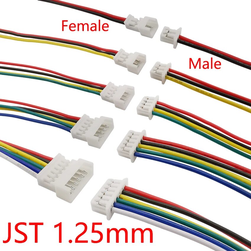 ALLiSHOP JST 1.25mm 2/3/4/5/6 Pin Wire Connectors 15cm 28AWG 4п, 5Pair