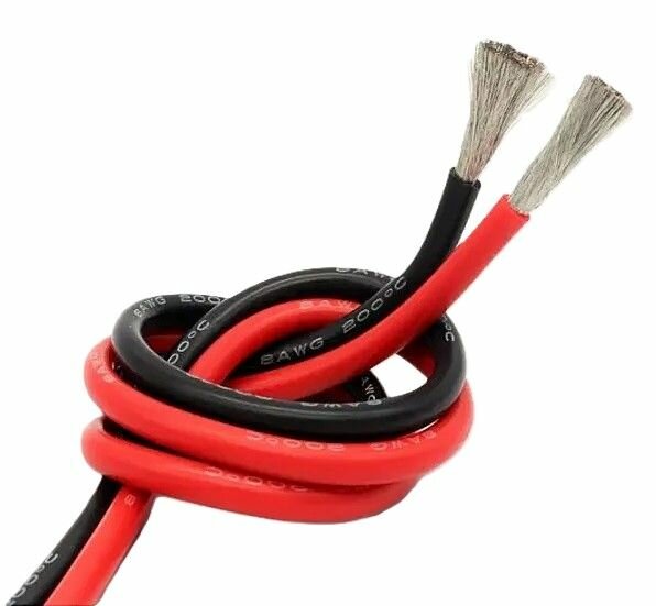 Силиконовый медный провод 8 AWG (красный + черный по 1 метру)