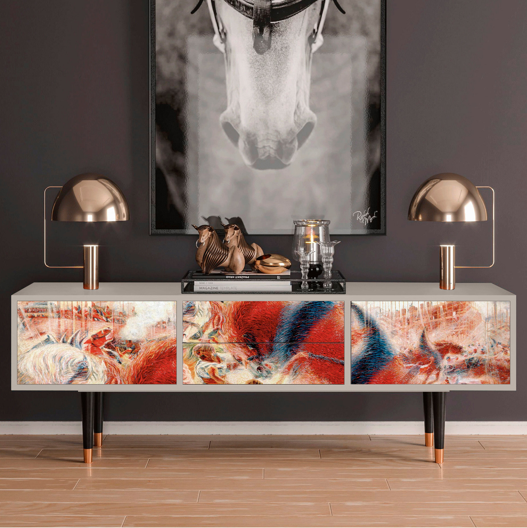 ТВ-Тумба - STORYZ - T4 The City Rises by Umberto Boccioni, Размер - 170 x 59 x 48 см, Цвет корпуса - , Сатин