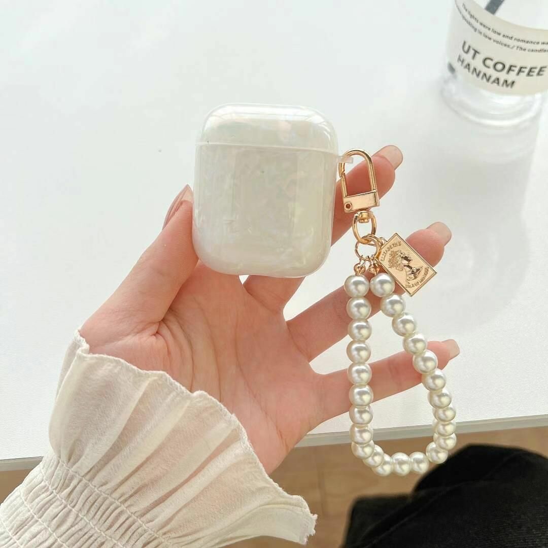 Чехол для наушников Airpods 1 / 2 ( на Аирподс ) силиконовый с брелком, жемчужный