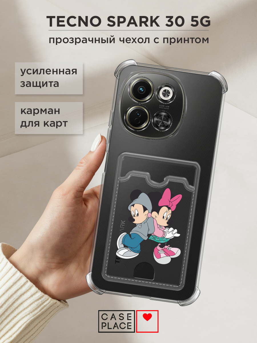 Чехол на Tecno Spark 30 5G (Текно Спарк 30 5G) с картой и принтом Микки Маус и Минни Маус