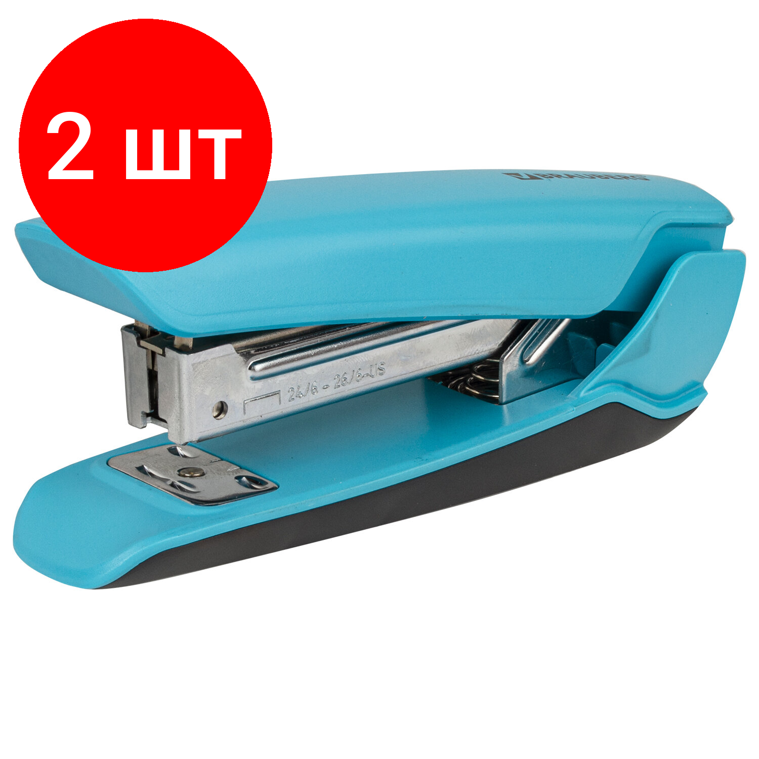 Комплект 2 шт, Степлер №24/6, 26/6 BRAUBERG "ULTRA", до 30 листов, с антистеплером, голубой, 228757