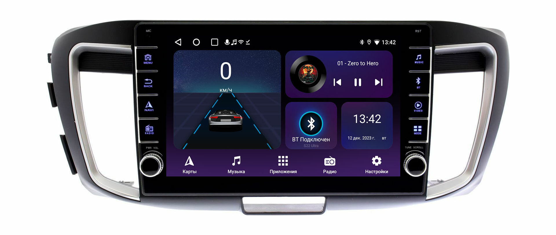 Магнитола Honda Accord 2012 - 2016 левый руль авто с 1-м дисплеем / 9 дюймов, 2/64GB, 4 ядра, Wi-Fi, Android 9 / Wide Media