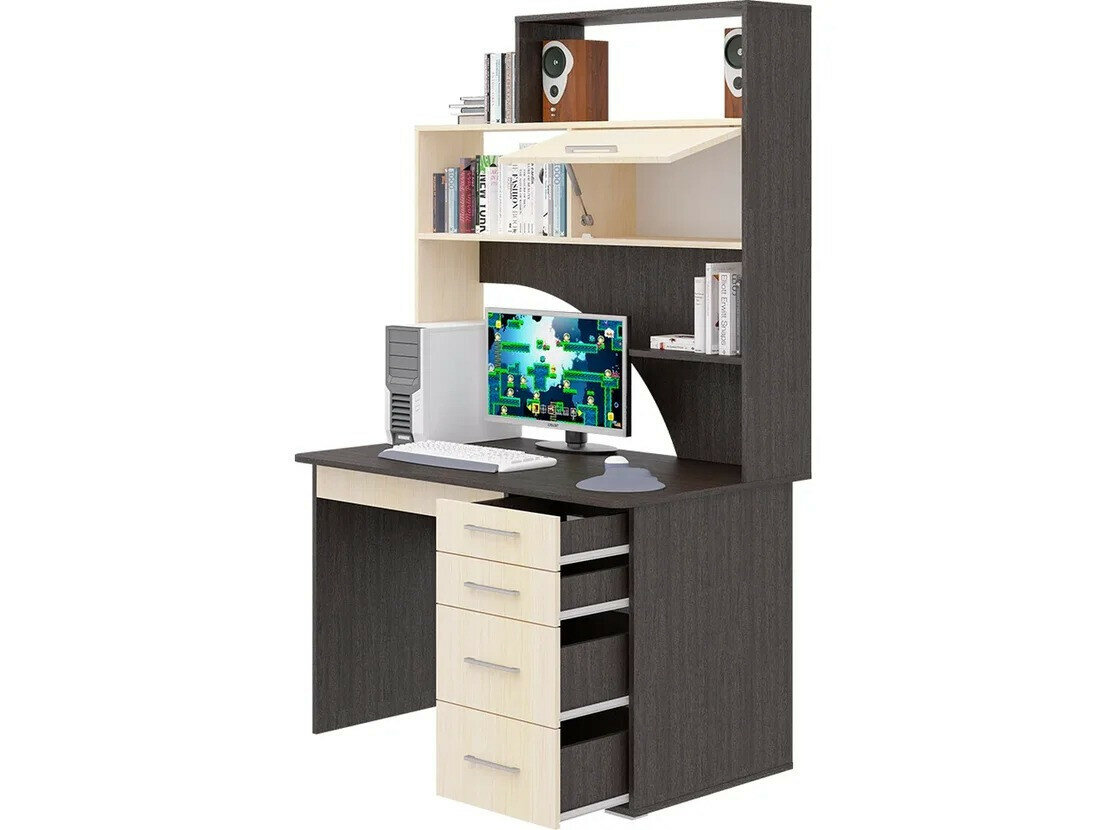 Стол компьютерный КC-56 с надстройкой, Венге / молочный дуб