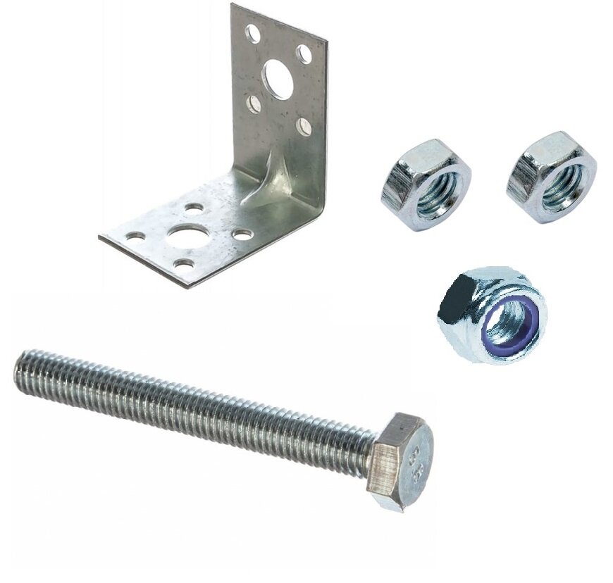 Крепеж 4 комплекта: болт М8, уголок крепежный, гайки(по 2 шт; плюс 1 шт с нейлоновым кольцом)