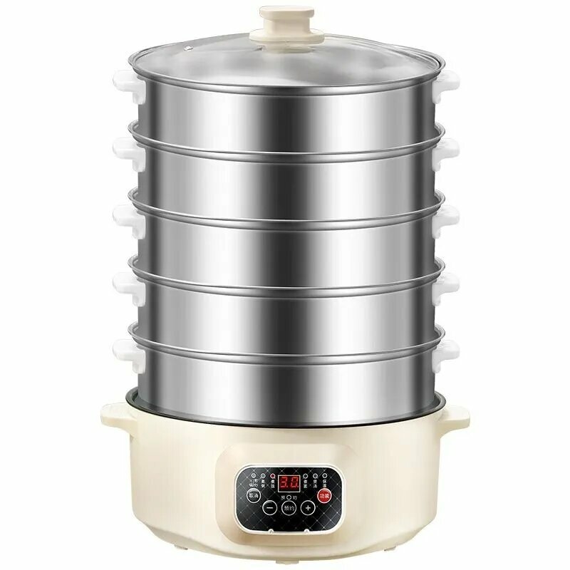 WMSJ Пароварка электрическая 3-слойная электрическая пароварка из нержавеющей стали, более полезная, чем пластиковая, большая емкость, высокая мощность 1350 Вт, бежевый, бежевый