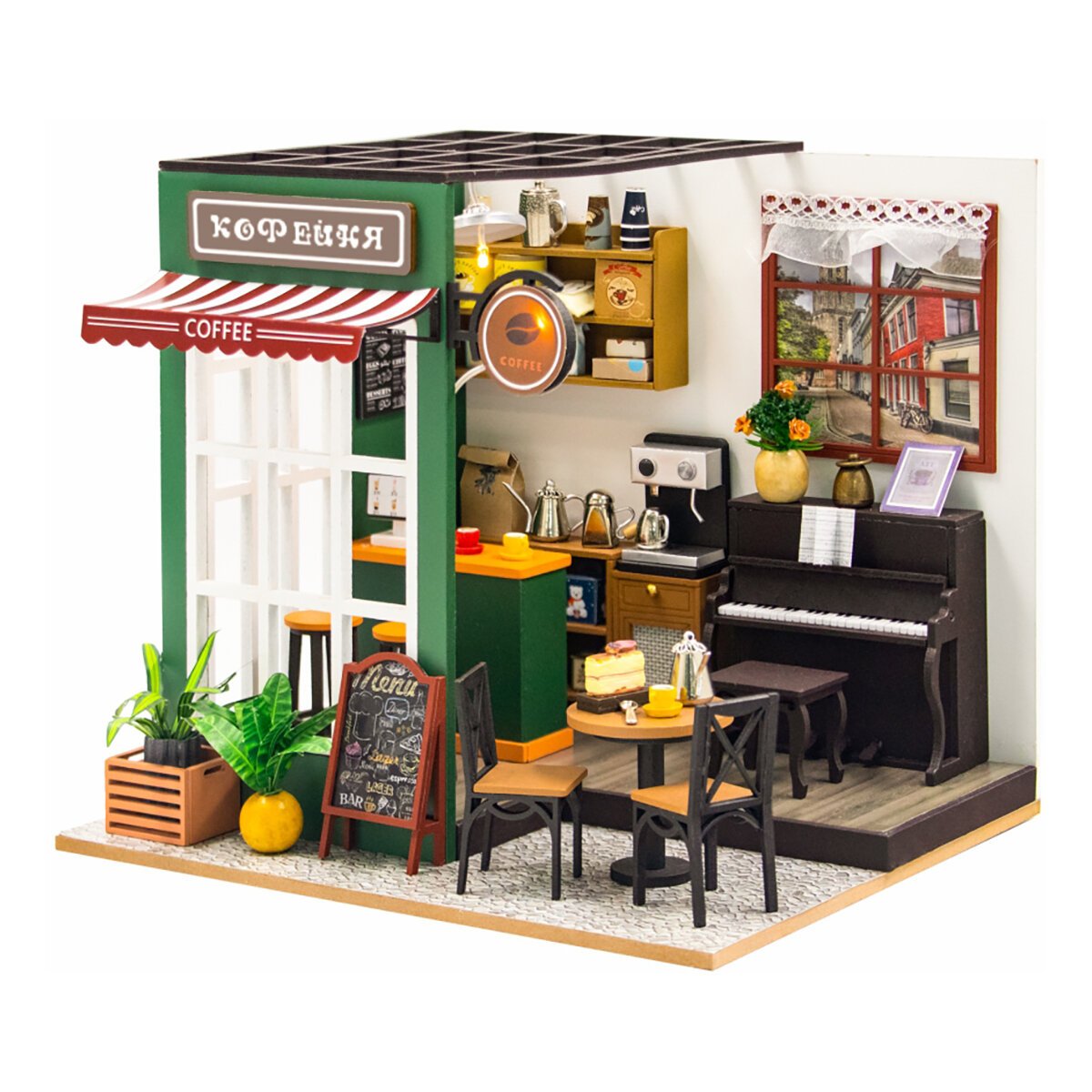 Hobby Day Интерьер миниатюры кофейня 19.5х22х19 см PC2311-EH47 - декоративная сценка