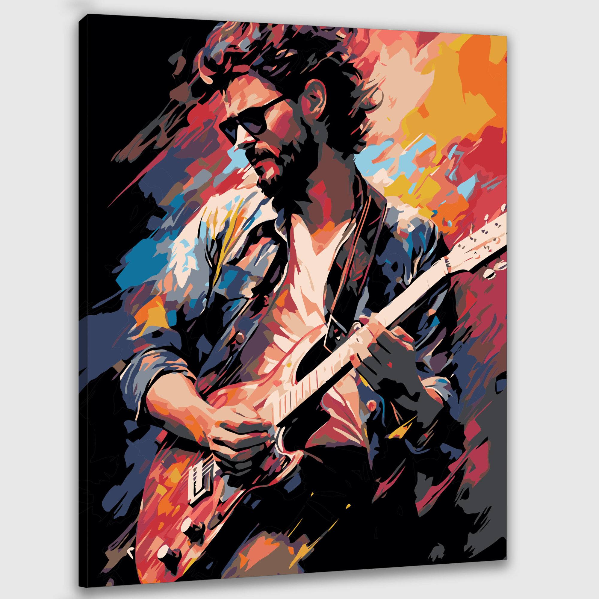 Картина по номерам 40x50 см, цифровое изображение, портрет, музыкант, гитара, индивидуальность, глаза, улыбка, цвета