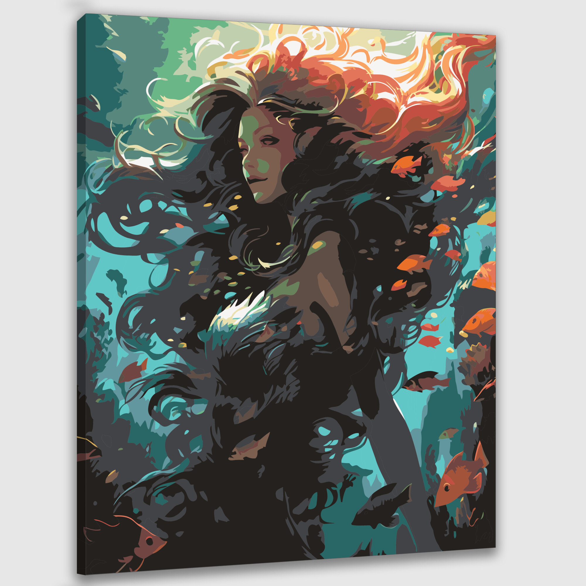 Картина по номерам 40x50 см, русалка, море, хвост, волосы, рыбы, коралловый риф, цвета, чарующая атмосфера, чудо