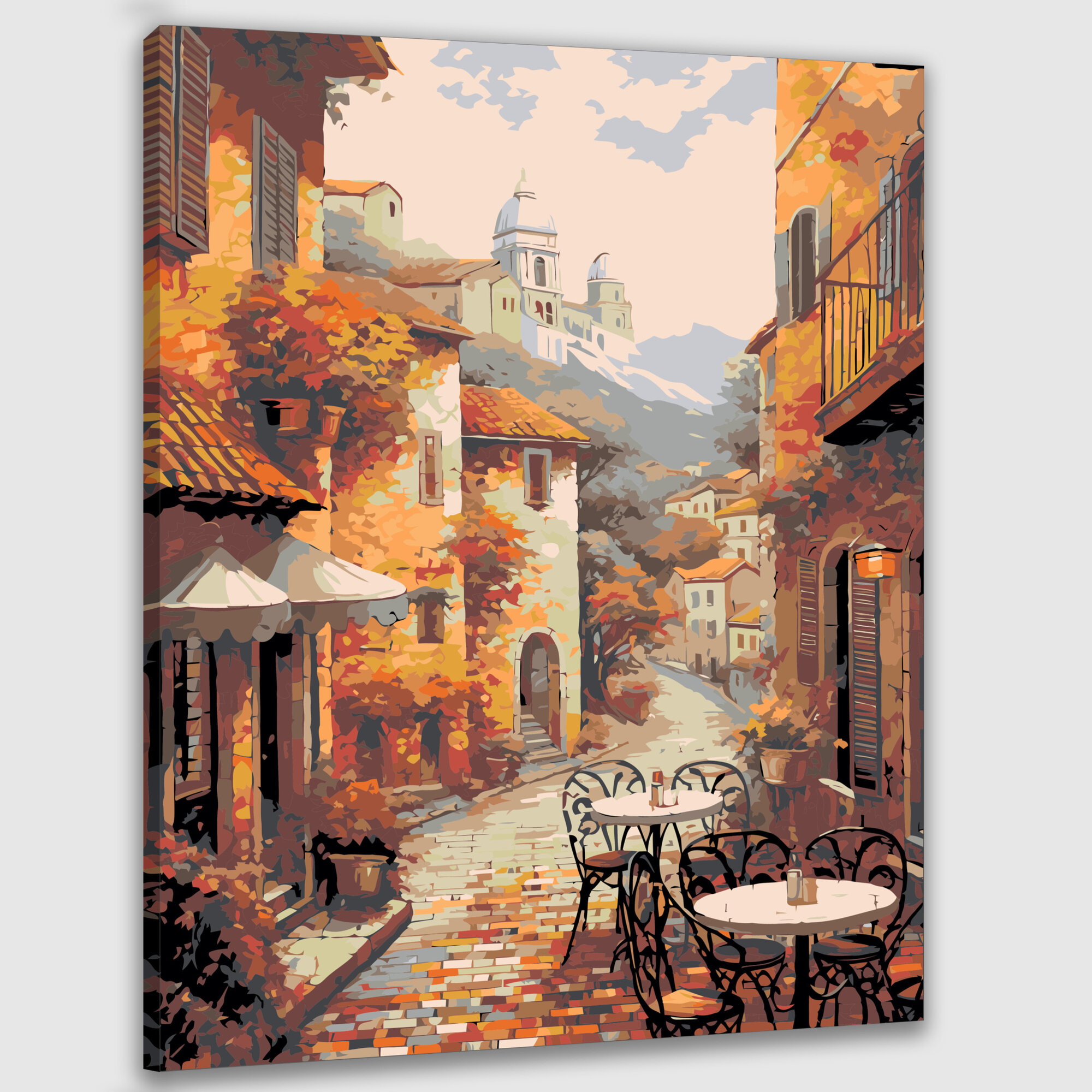 Картина по номерам 40x50 см, мозаика, итальянская культура, итальянская площадь, мощеные улочки, красочные здания, арки