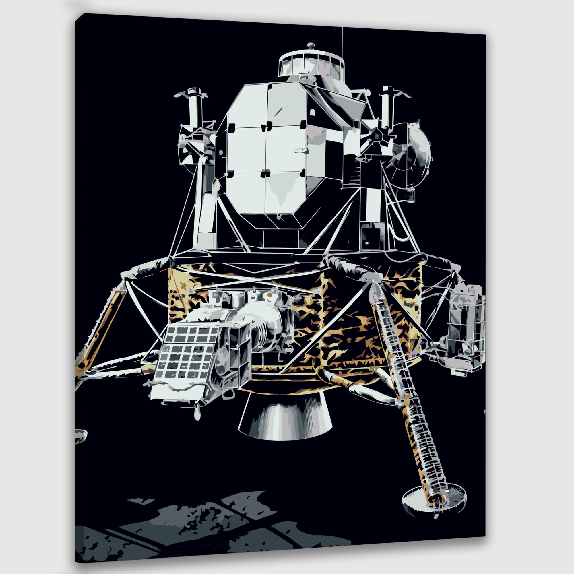 Картина по номерам 40x50 см, Черно-белая фотография, лунный модуль, Аполлон-11, историческая миссия, высадка на Луну