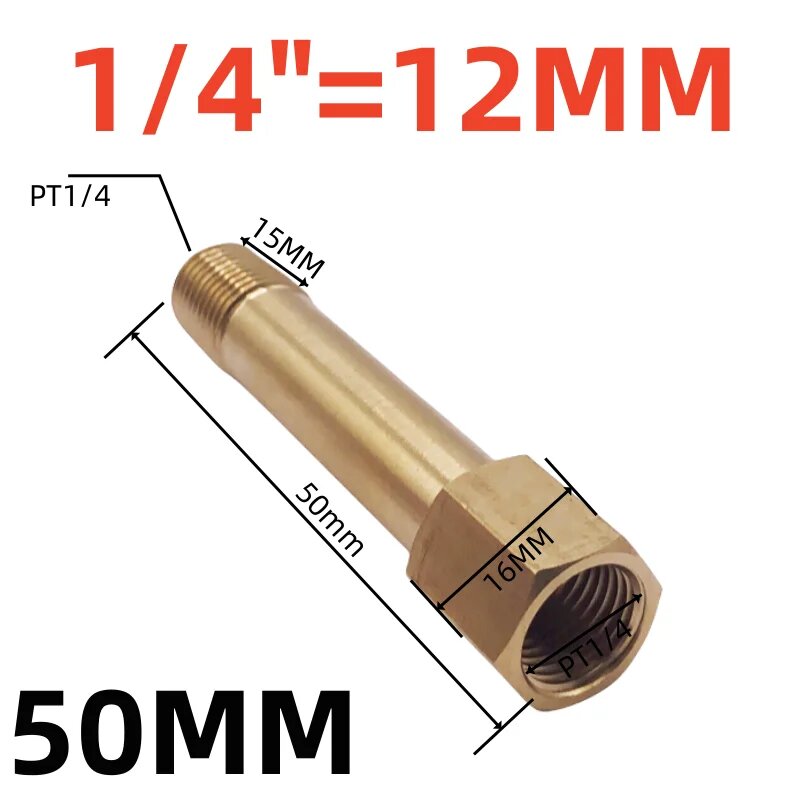 Латунный резьбовой фитинг 1/8"-1/4"-3/8", штекер-гнездо, 35-200 мм Length 50MM-02