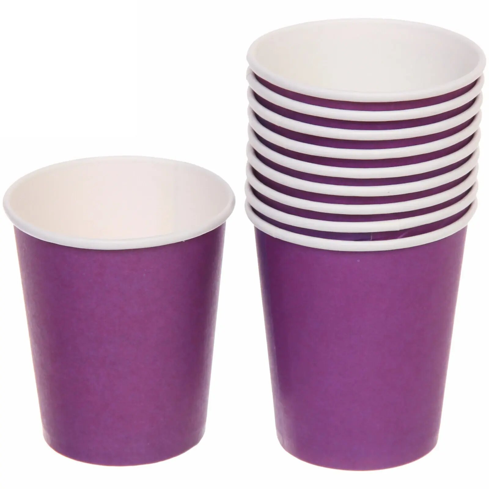 Стакан бумажный 0,2л, фиолетовый, 10 шт, для горячих и холодных напитков