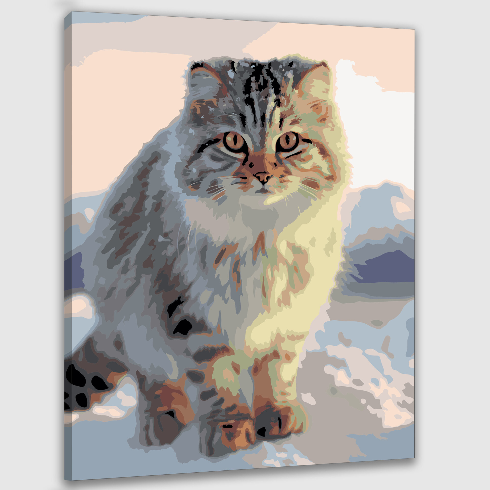 Картина по номерам 40x50 см, Манул, кошка, разрешение, фотография, естественная среда, снег, желтые глаза, белый пейзаж