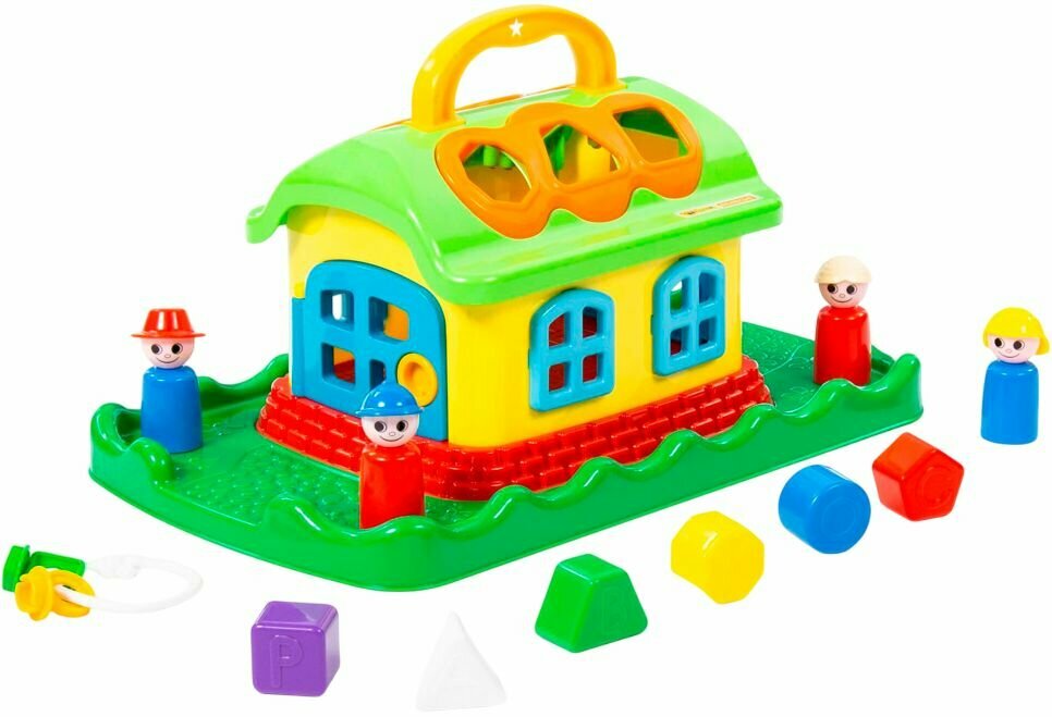 Сортер "Сказочный домик на лужайке", пластиковая развивающая логическая игрушка для малышей, по методике Монтессори, в сетке