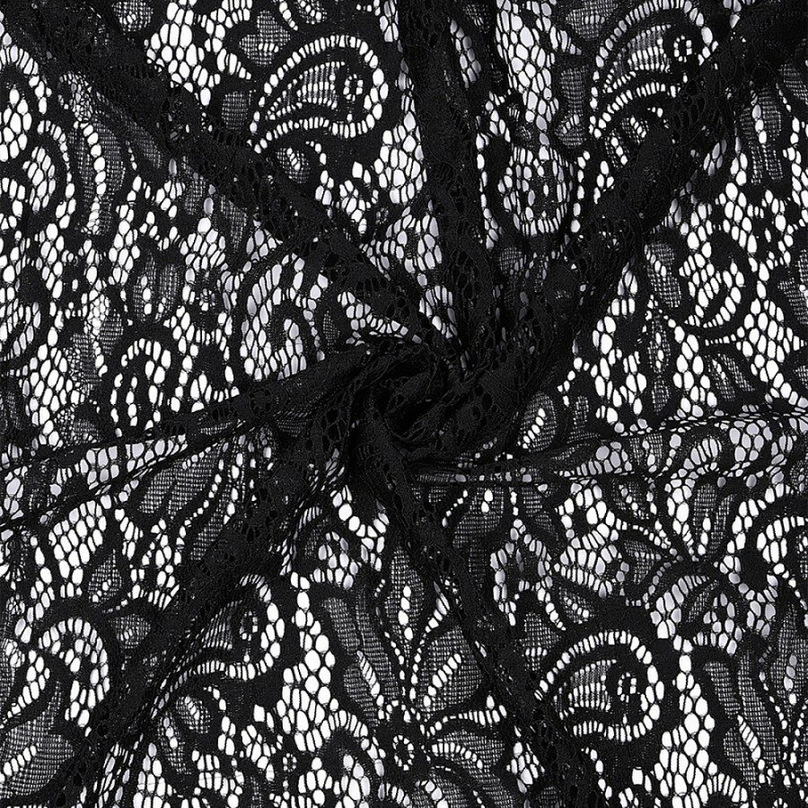 Ткань гипюр стрейч TBY. G2627 100г/м² ш.150см, цв. черный, уп.1м
