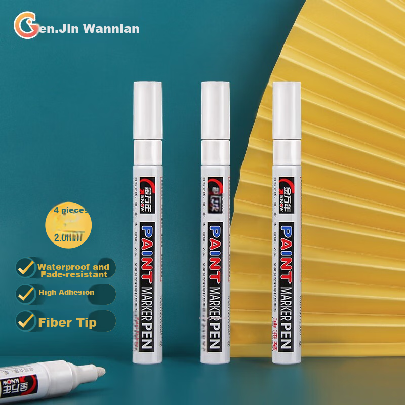 Jinwanian 2mm Paint Marker [Shake to Release Air], White, 4-Pack, Signature Pen, Marker, Highlighter, Touch-Up Pen, Graffiti Pen, Tire Pen, G-0971