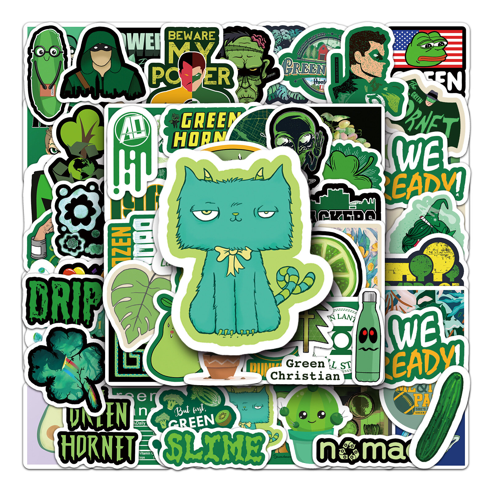 68 шт./упак. Наклейки с зелеными кошками, виниловые, водонепроницаемые, граффити для ноутбука, багажа, скейтборда, подростков