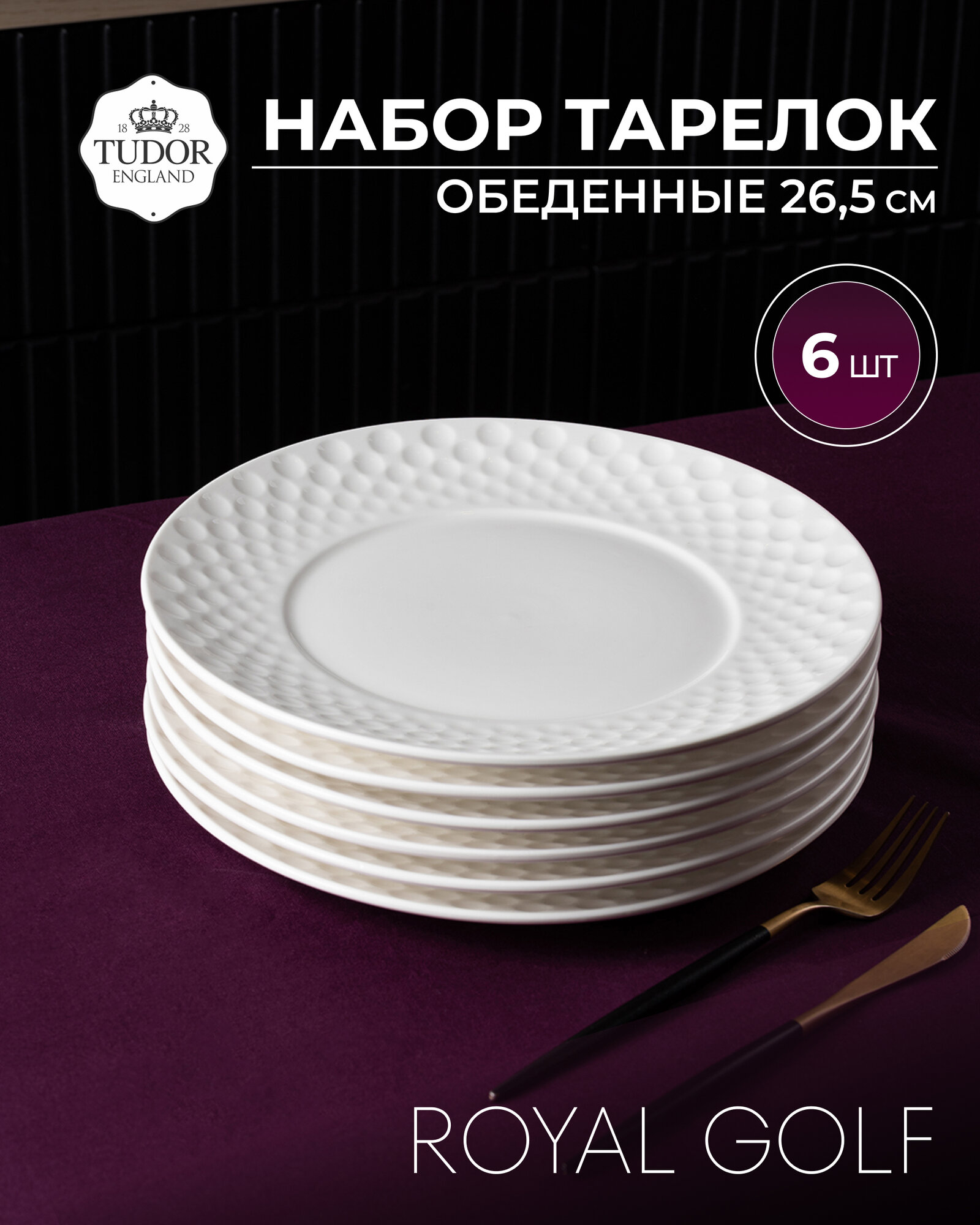 Набор обеденных тарелок 26,5 см Tudor England Royal Golf 6шт