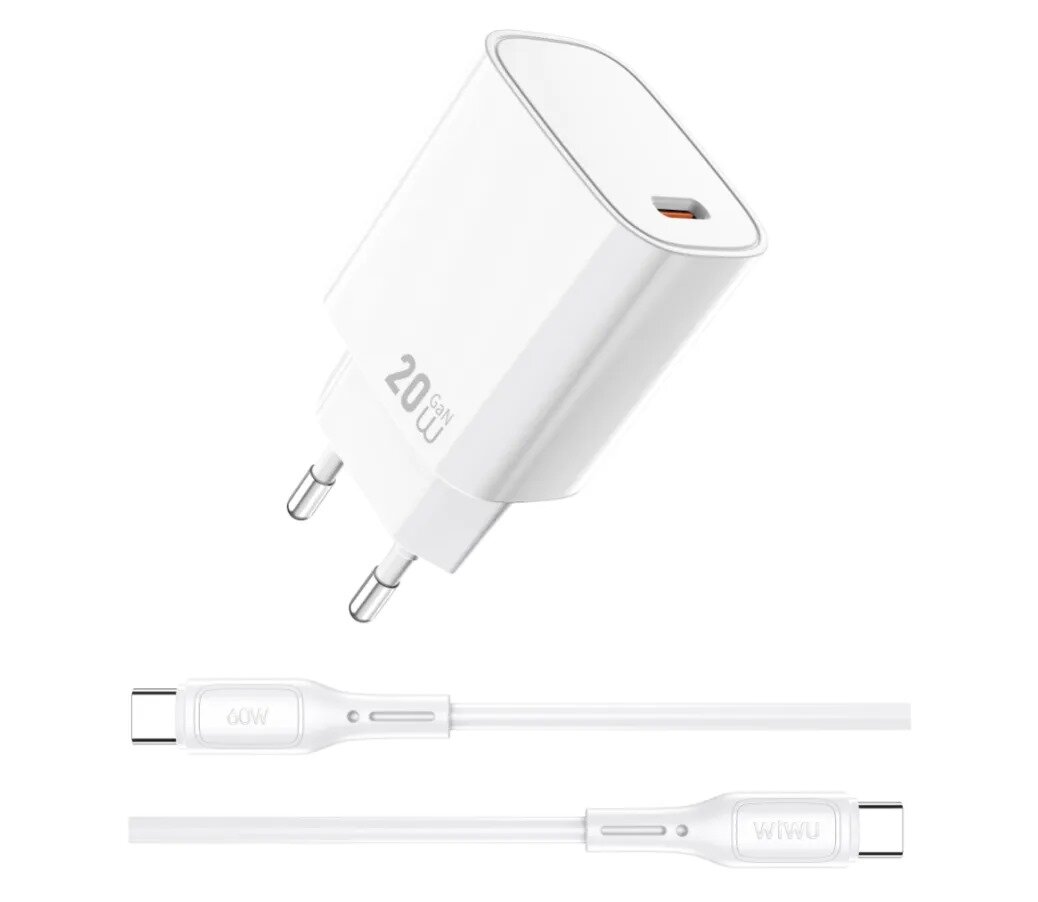 Сетевое зарядное устройство 20W с кабелем Type-C Type-C Wiwu Wi-G007 Essen / Белый
