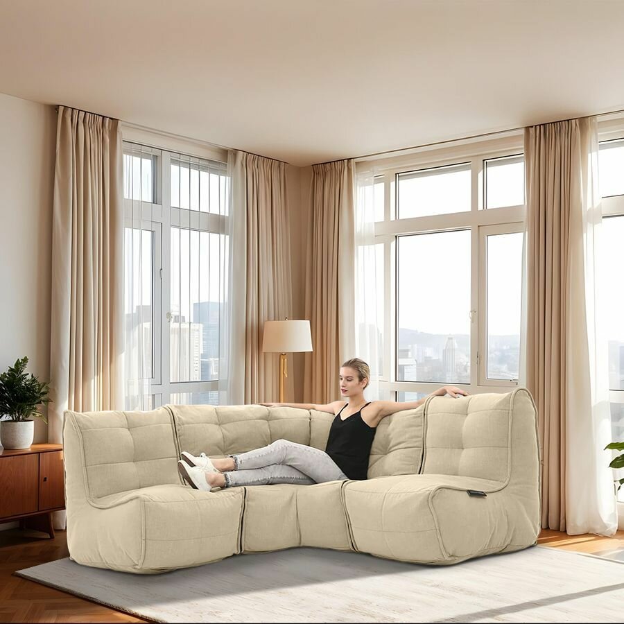 Бескаркасный модульный угловой диван Mod3 Cozy Corner - Eco Weave (шенилл, бежевый) - для небольших помещений: для дома, дачи, офиса (нераскладной)