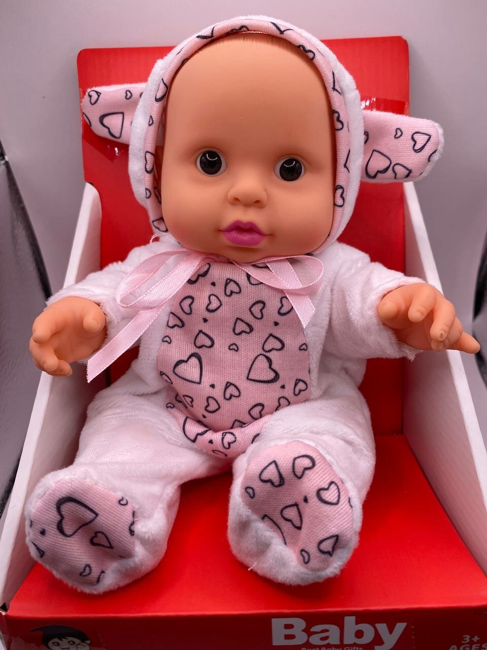 Кукла пупс розовый костюм кигуруми в подарочной упаковке 25 см