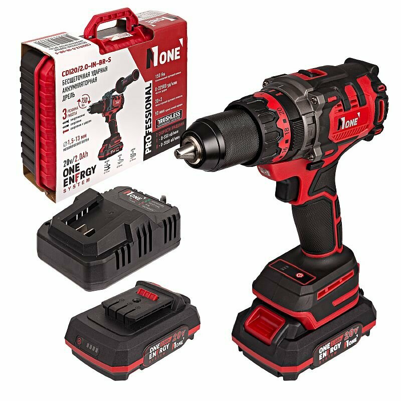 Аккумуляторная бесщеточная ударная дрель-шуруповерт Number One CDI 20/2.0-IN-BR-S (20V,2,0A/h,2 акк,2 скор,150Hm,3реж, кейс) №1