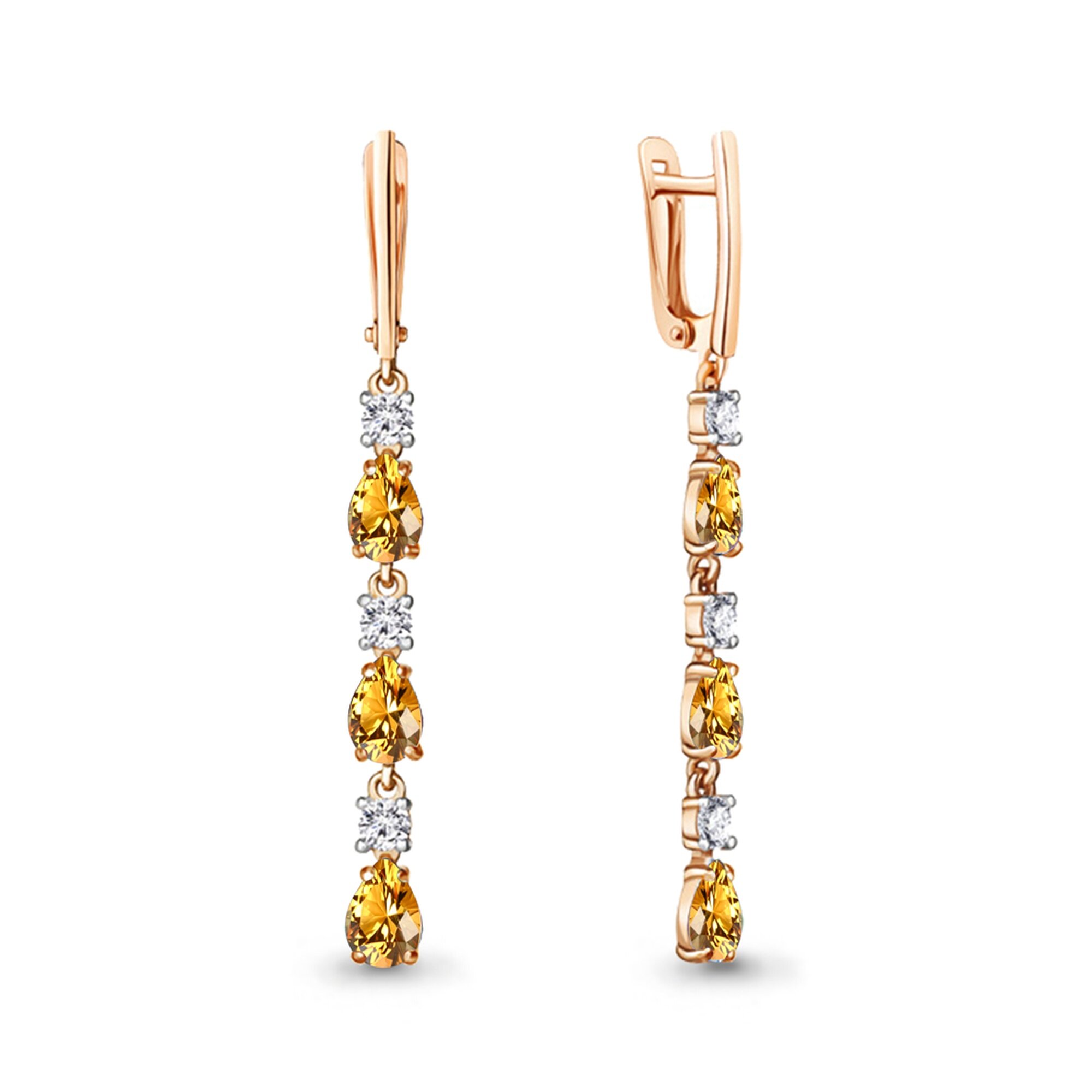 Серьги, серебро, 925 проба, золочение, цитрин, фианит
