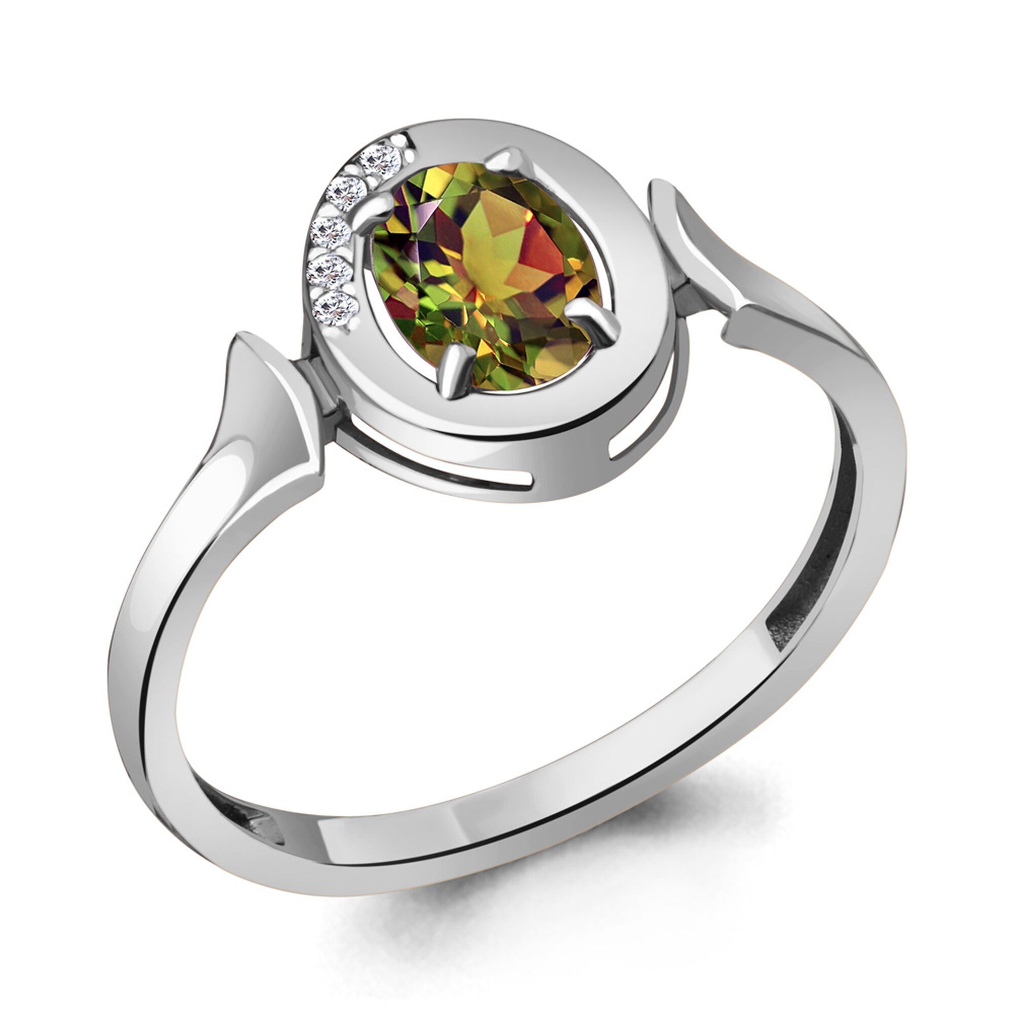 Кольцо, серебро, 925 проба, родирование, фианит, султанит