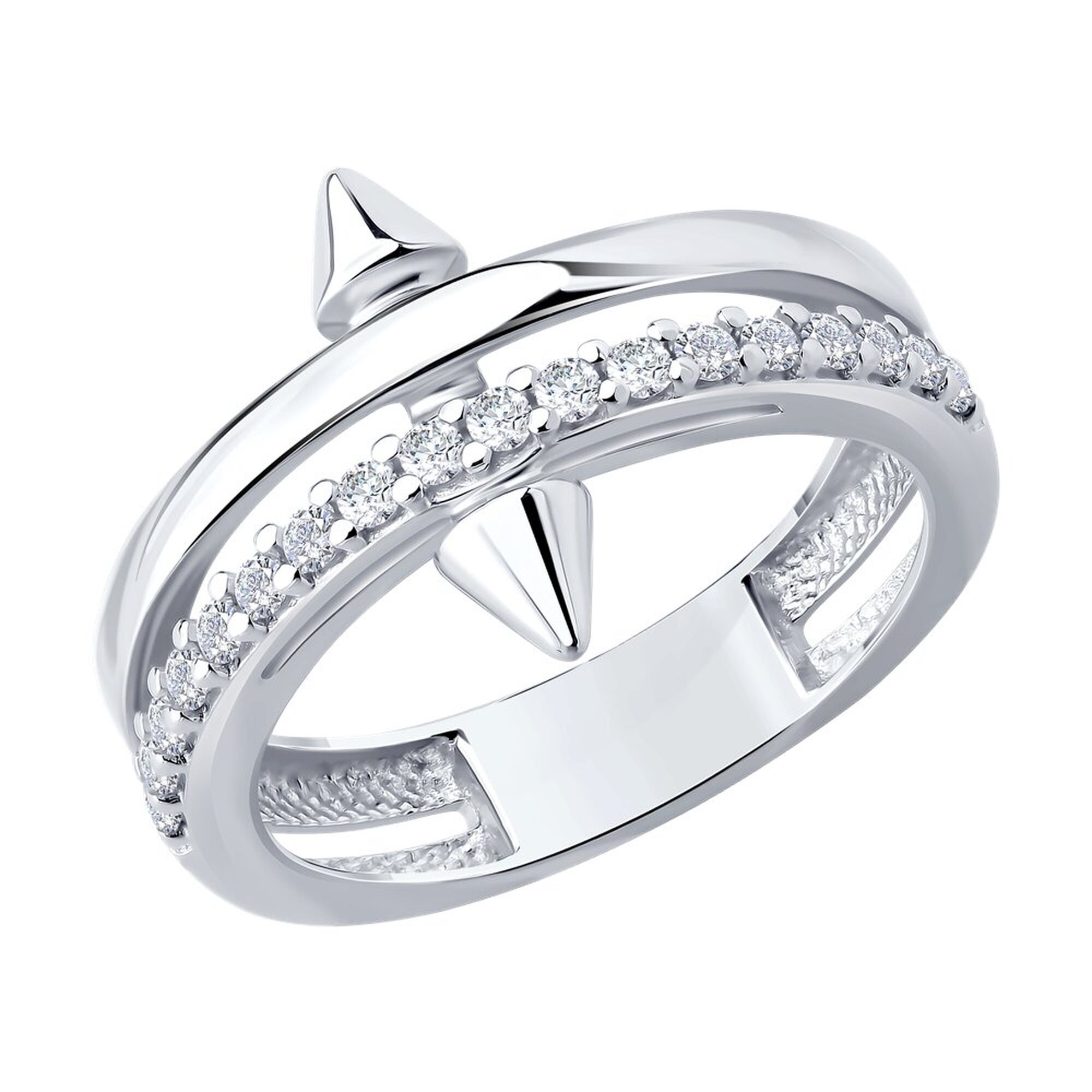 Кольцо дорожка, серебро, 925 проба, родирование, фианит