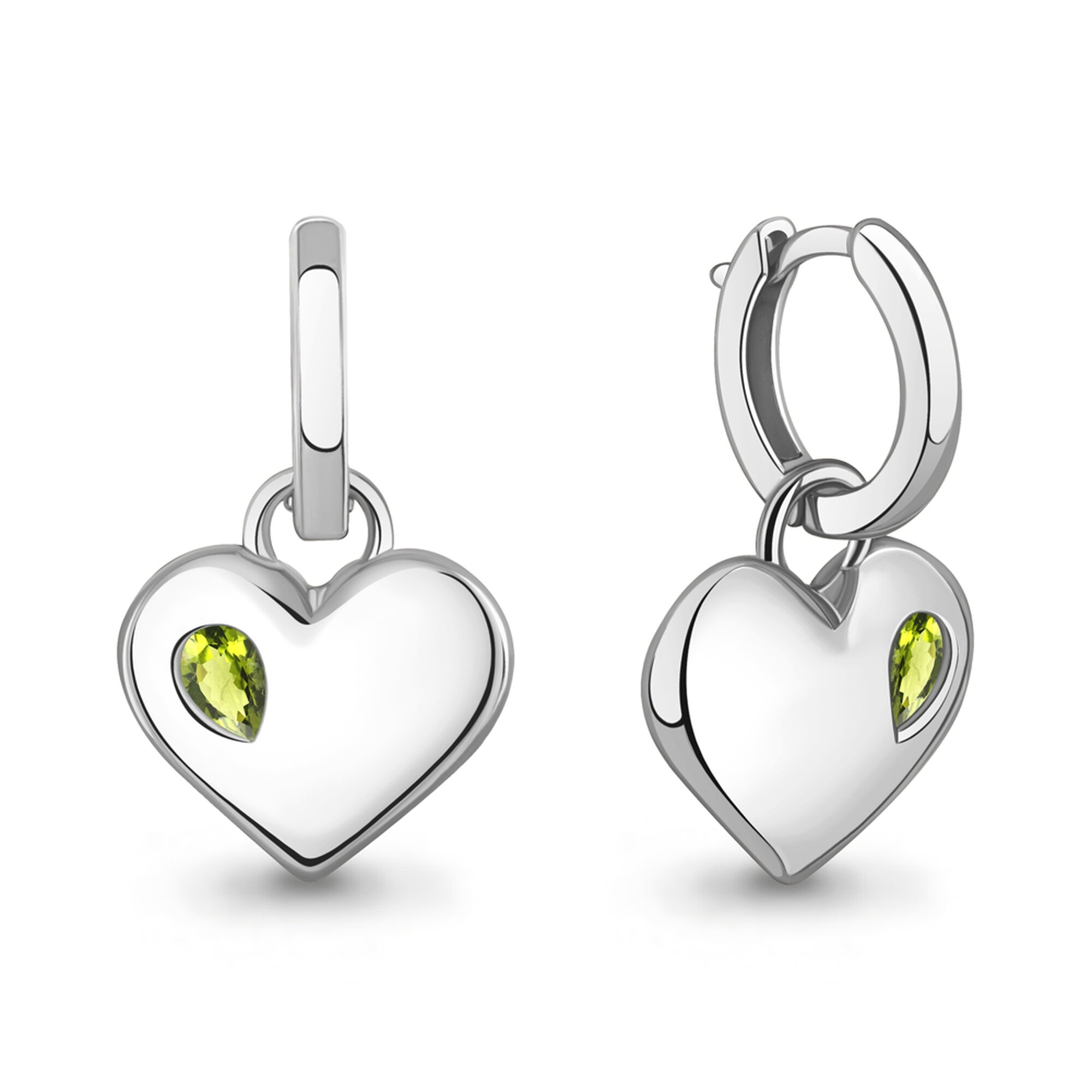 Серьги трансформеры, серебро, 925 проба, родирование, хризолит