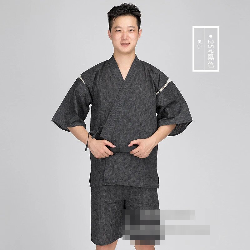 Черное мужское кимоно Jinbei, хлопок, L, Цвет: 25